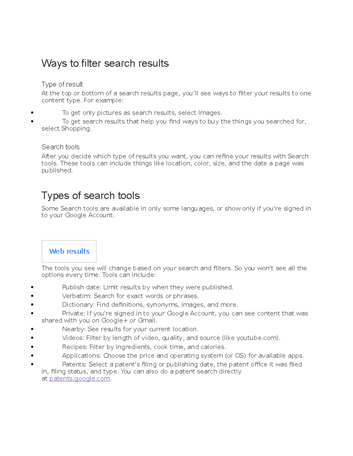 Ways to filter search results - For example: To get only pictures as ...