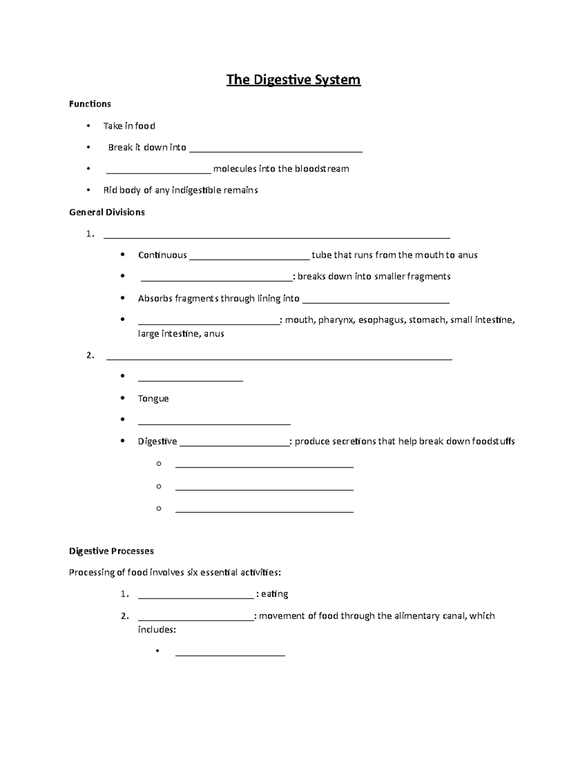 The Digestive System - fill in the blank - The Digestive System ...