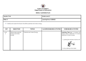 Weekly Learning PLAN WEEK 6 - Department of Education WEEKLY LEARNING ...