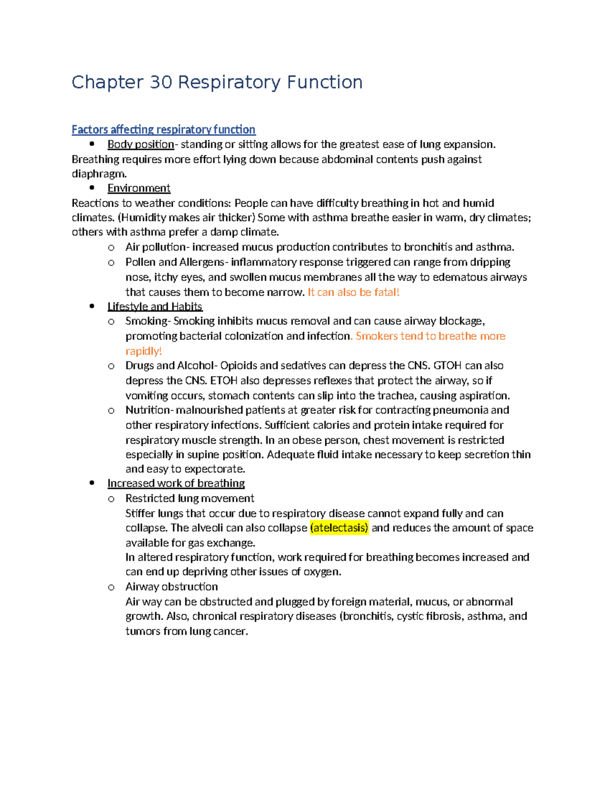 Exam 3 funds Chapter 30 Respiratory Function - Chapter 30 Respiratory ...