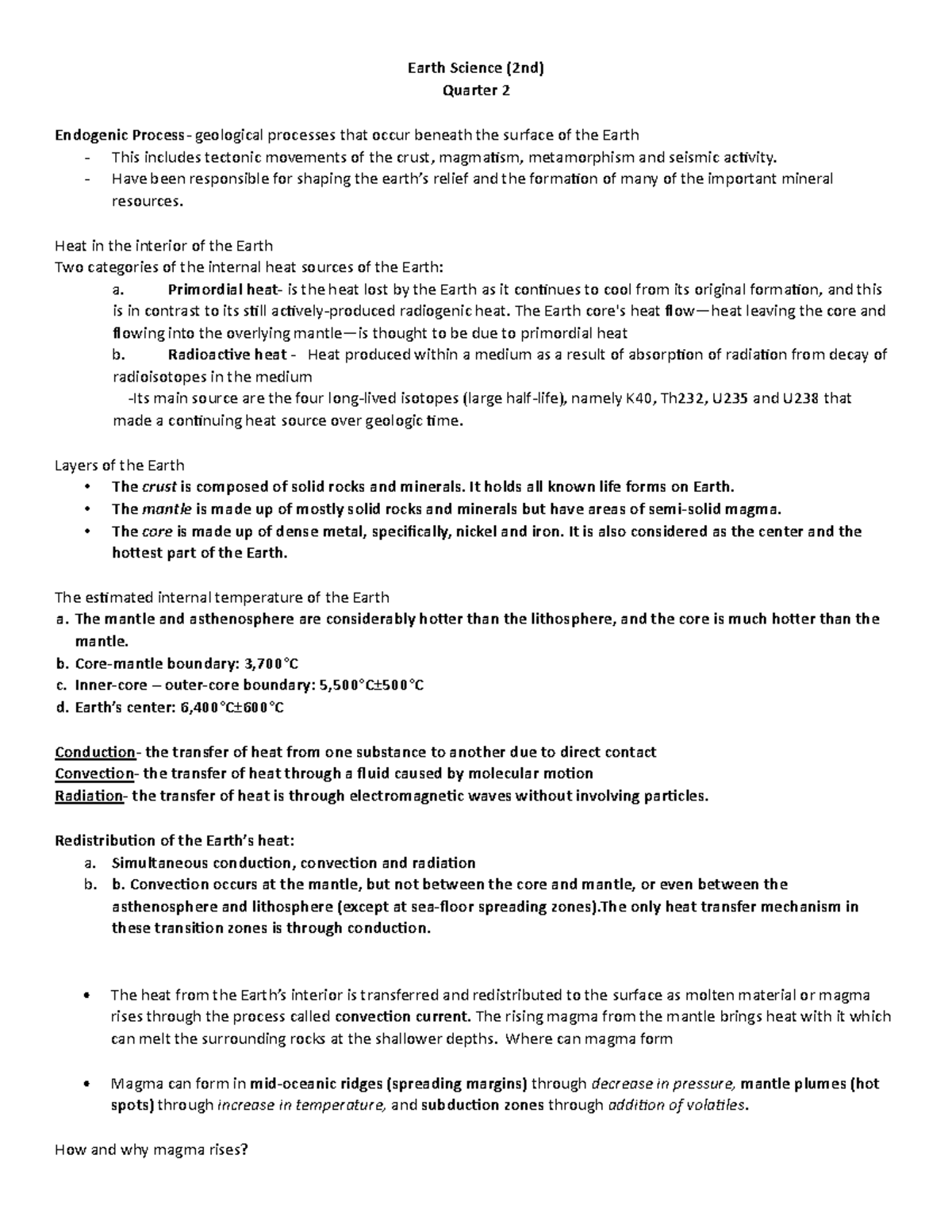 Earth science notes q2 2 Copy - Earth Science (2nd) Quarter 2 Endogenic ...
