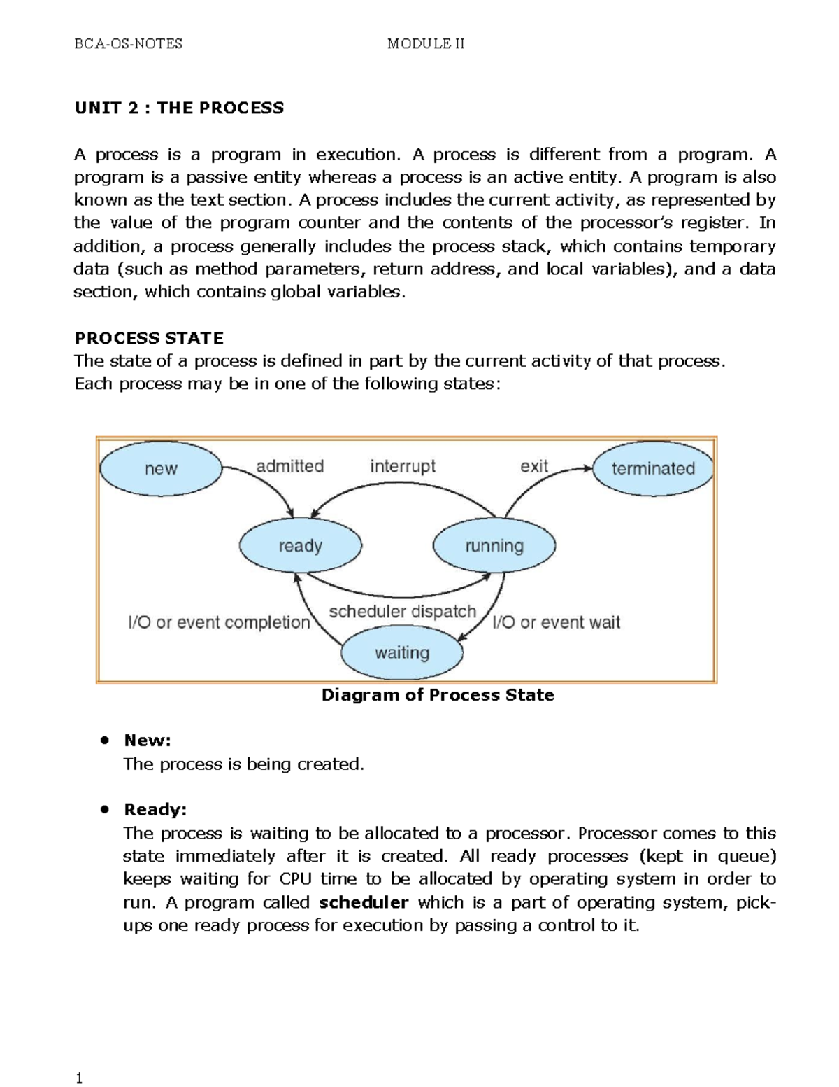 UNIT2 - PROCESS STATES AND COORDINATION - BCA-OS-NOTESMODULE II 1 UNIT ...