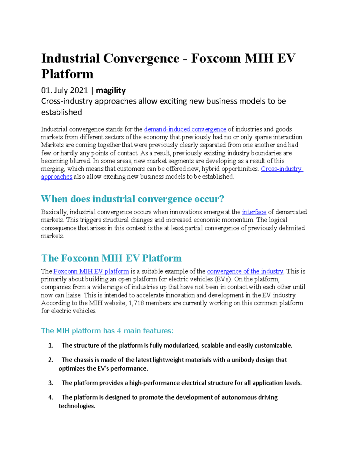 MIH - Notes - AU TO M OT I V E I N D U S T RY Industrial Convergence ...