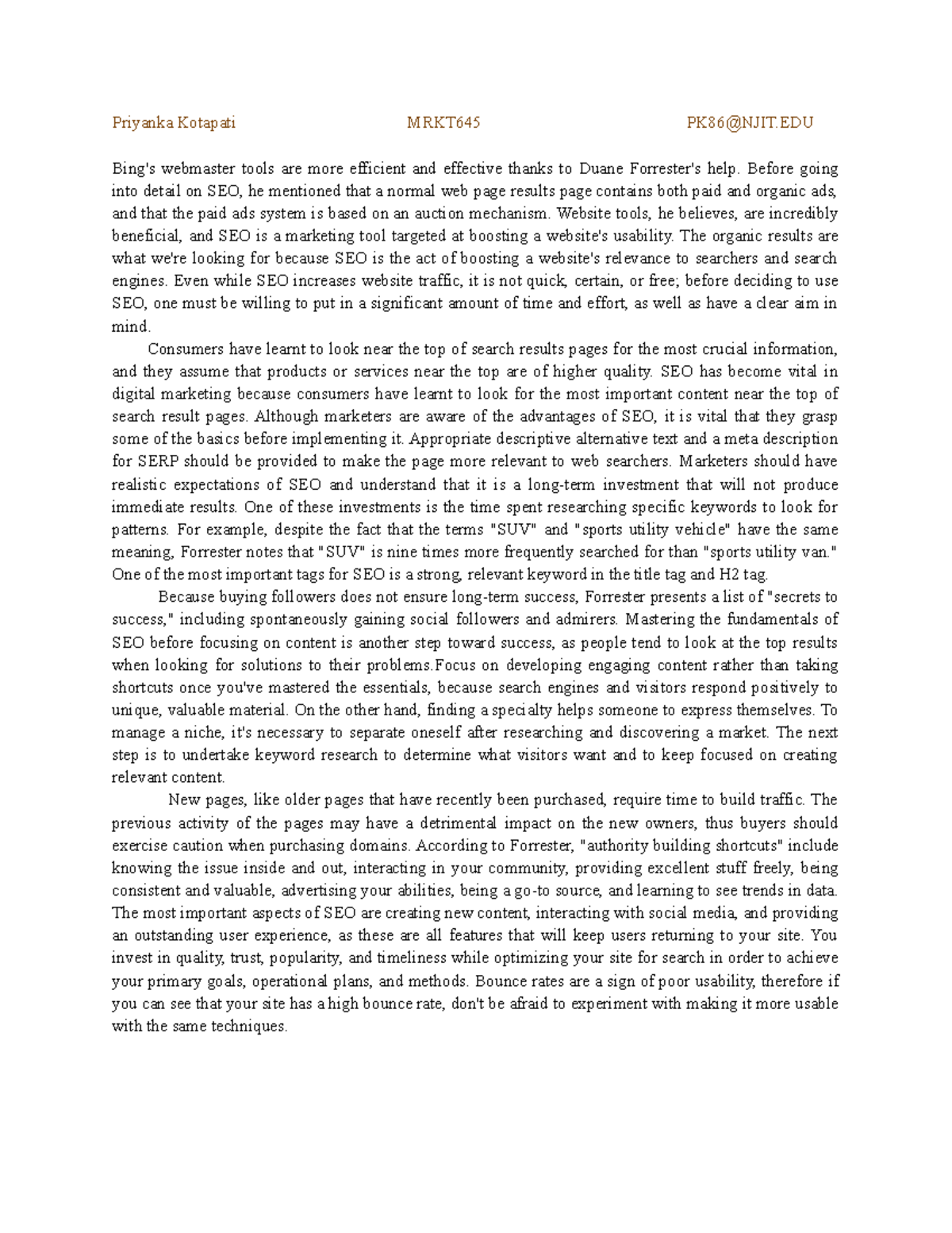 MRKT A-2 - Assignment - Priyanka Kotapati MRKT645 PK86@NJIT Bing's ...