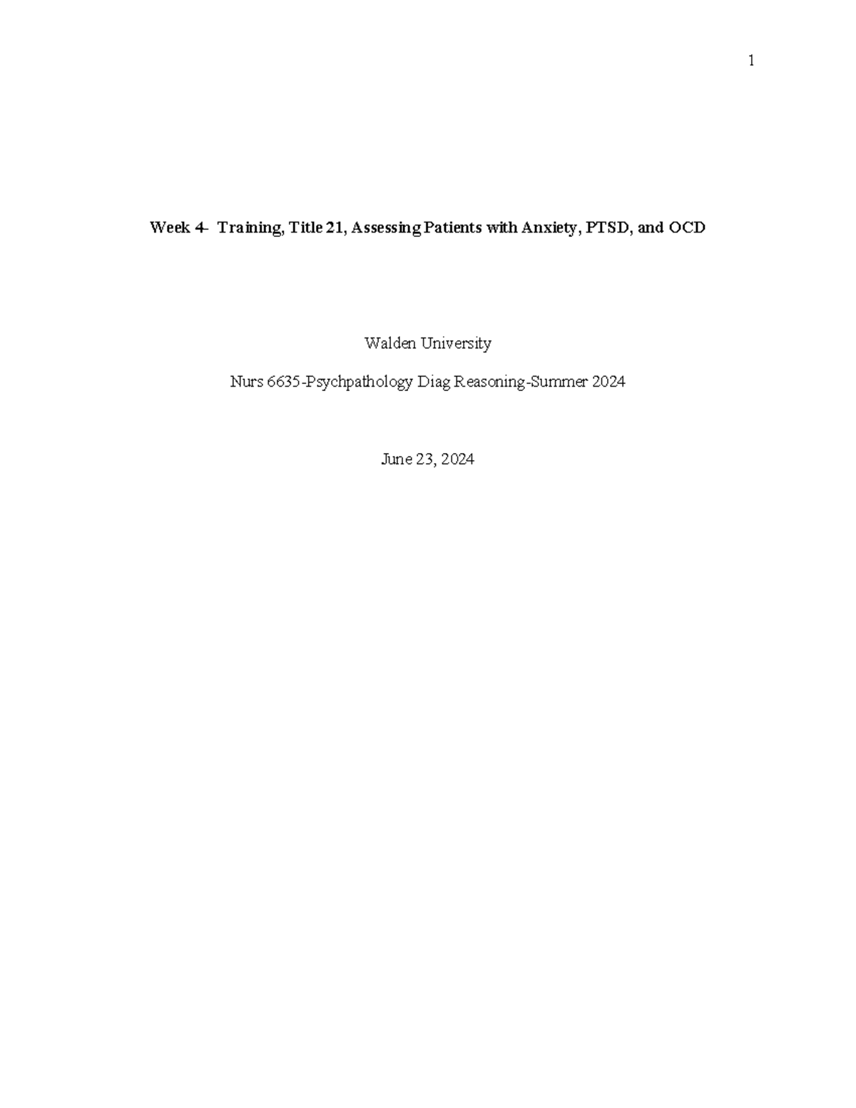 WK4Assgn George D - Soap Notes PTSD/Depression - Week 4- Training ...