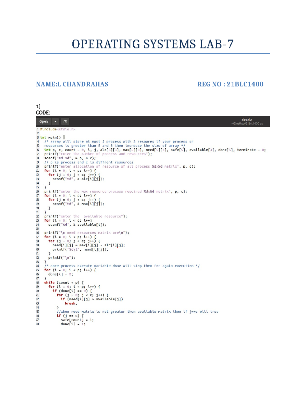 21BLC1400 OS LAB 7 - nsnanan - compiler design - OPERATING SYSTEMS LAB ...