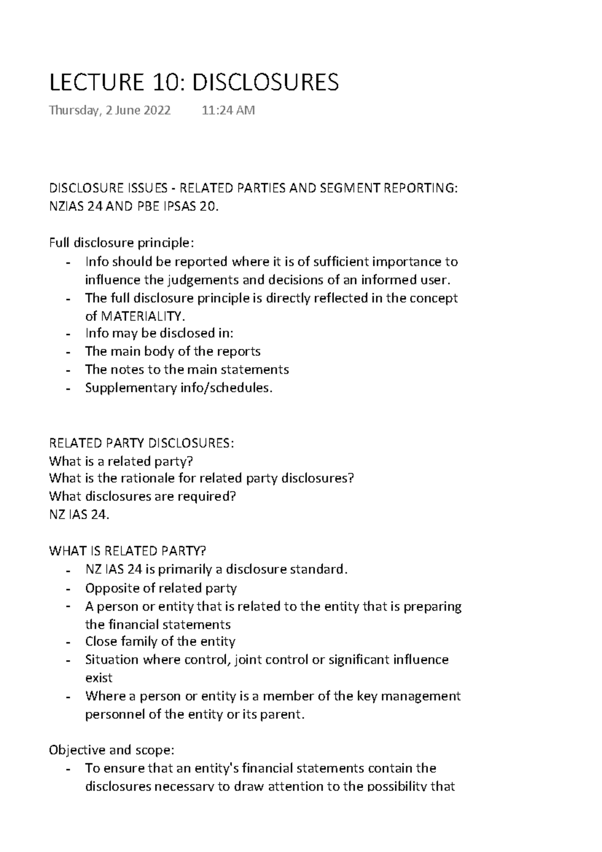 Lecture 10 Disclosures - DISCLOSURE ISSUES -RELATED PARTIES AND SEGMENT ...
