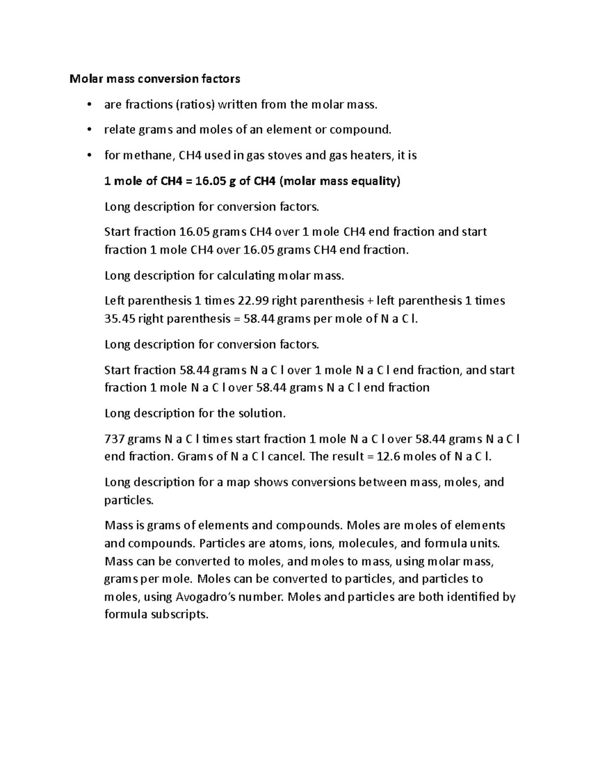 chapter 7 slide notes - Molar mass conversion factors - are fractions ...