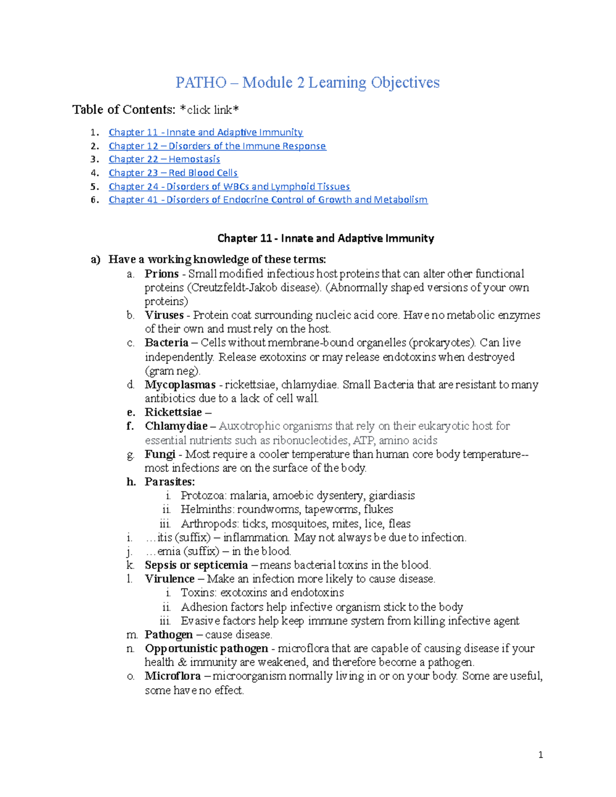 Patho Unit 2 Lectures Notes and Learning Objectives - PATHO – Module 2 ...