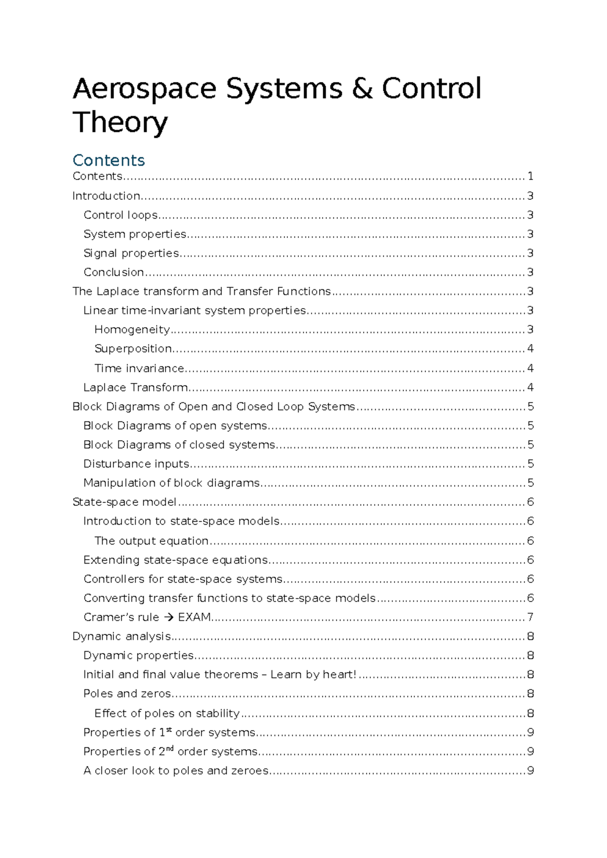 Aerospace Systems and Control Theory - Summary - Aerospace Systems ...