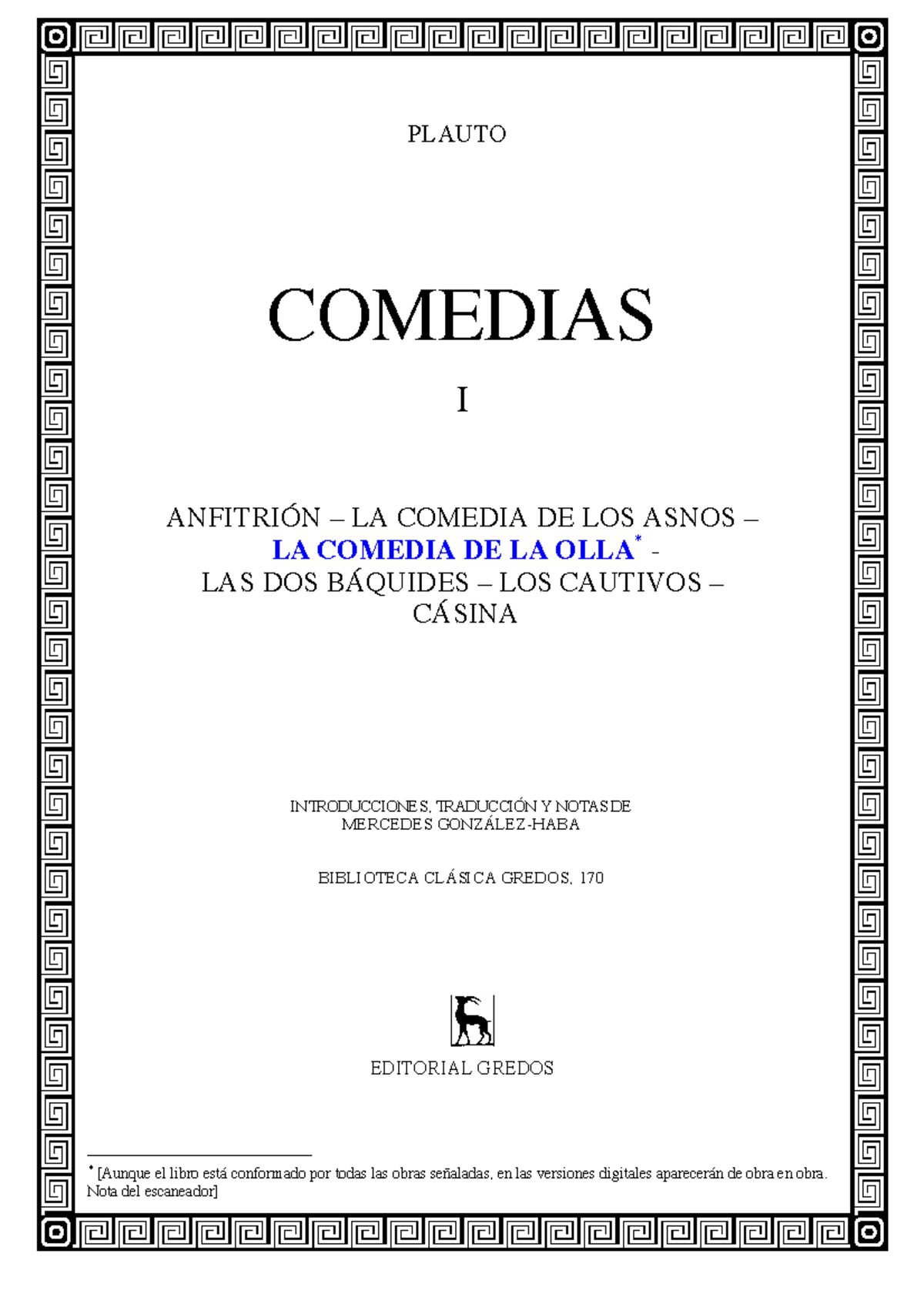 Aulularia - libro - PLAUTO COMEDIAS I ANFITRIÓN – LA COMEDIA DE LOS ...