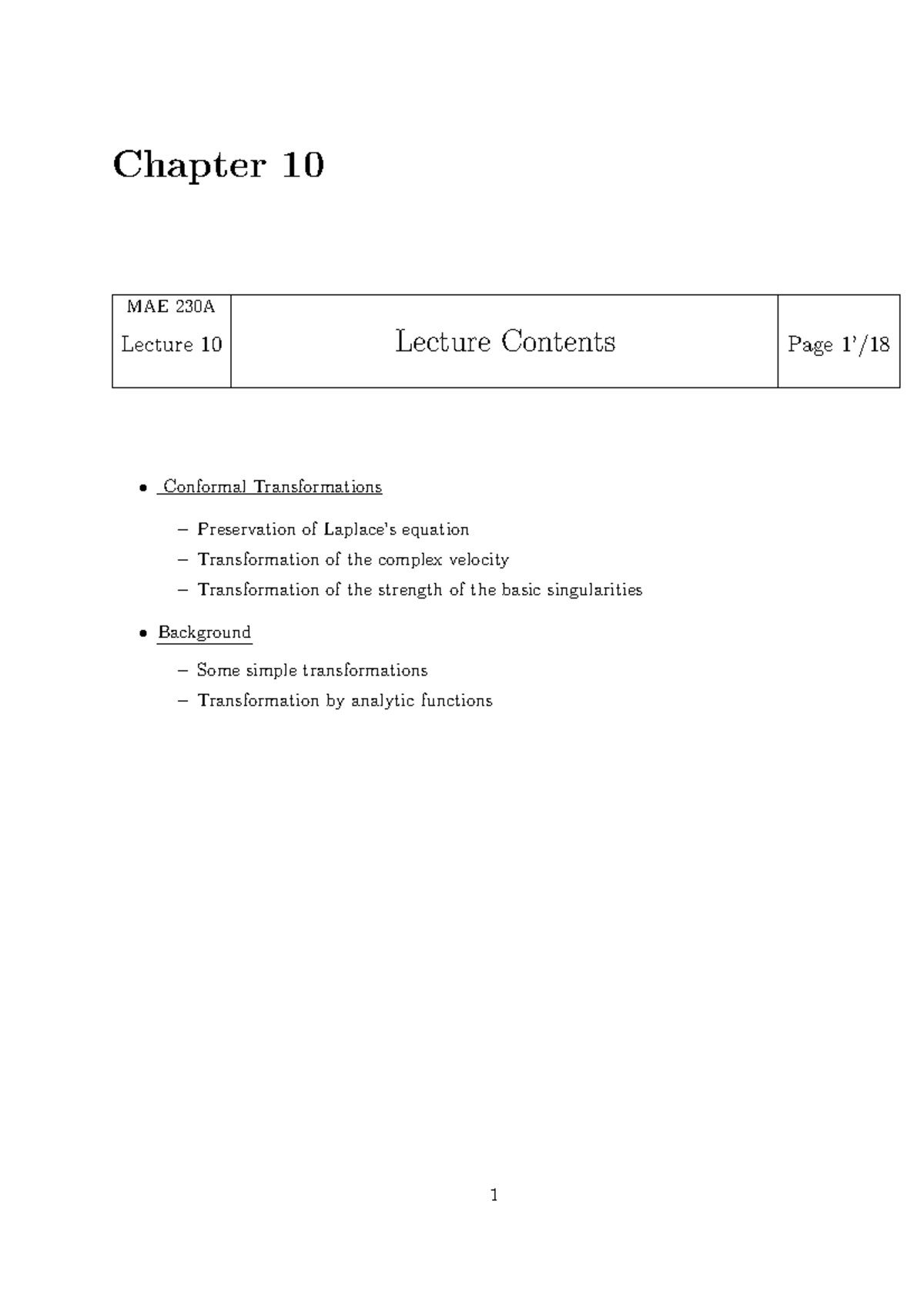 Lecture-10- MAE 230A Inviscid Fluid Mechanics - Chapter 10 MAE 230A Lecture 10 Lecture Contents ...