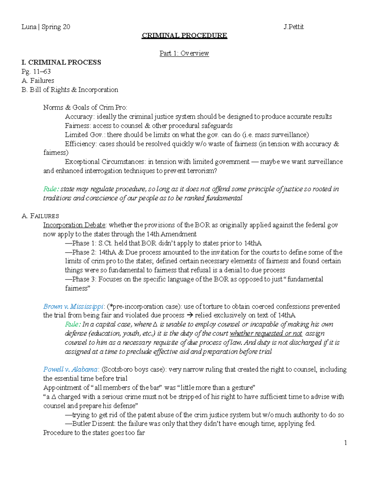2020 CRIM PRO Outline - LUNA '20 copy - CRIMINAL PROCEDURE Part 1 ...