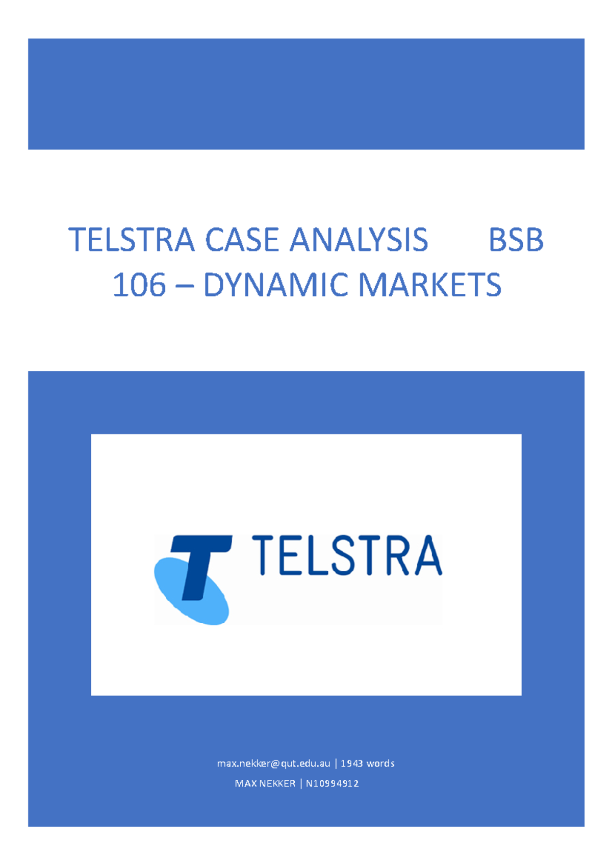 Tesltra 2020 - tresta report - max@qut.edu | 1943 words MAX NEKKER | N ...