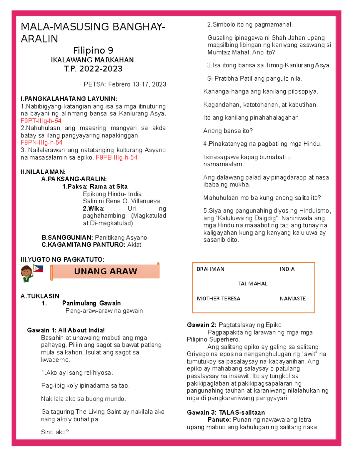 FEB 13-17 LP Grade 9 - Lesson Plan Rama at Sita - MALA-MASUSING BANGHAY ...