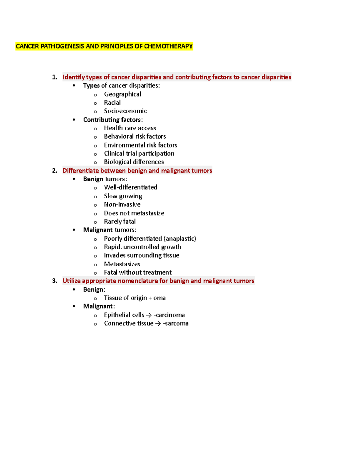 Onco Lecture 2 - Oncology Pharmacotherapy Exam 1 - CANCER PATHOGENESIS ...