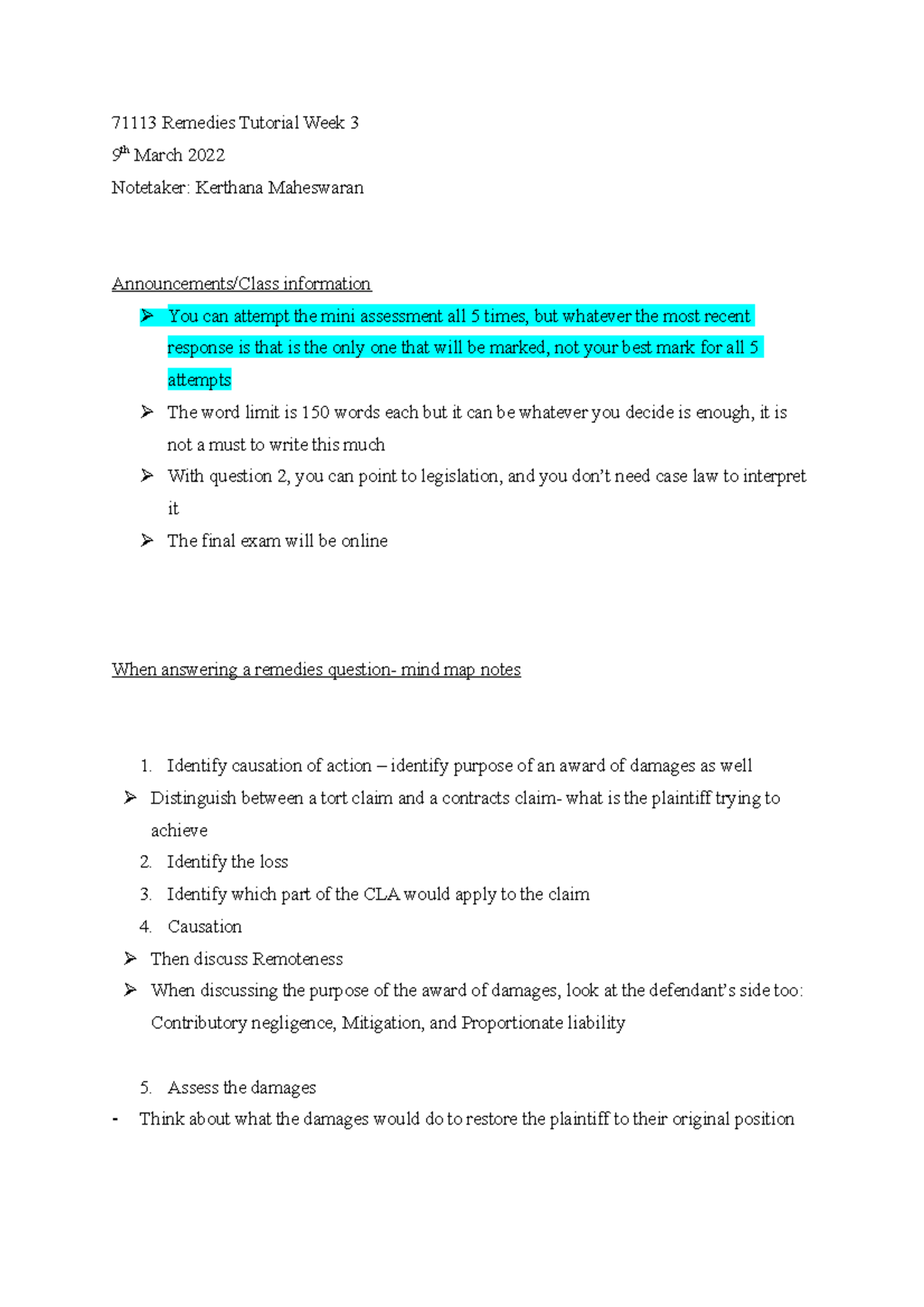 Remedies Tut Week3 Tutorial Answers With Notes For Problem Solving