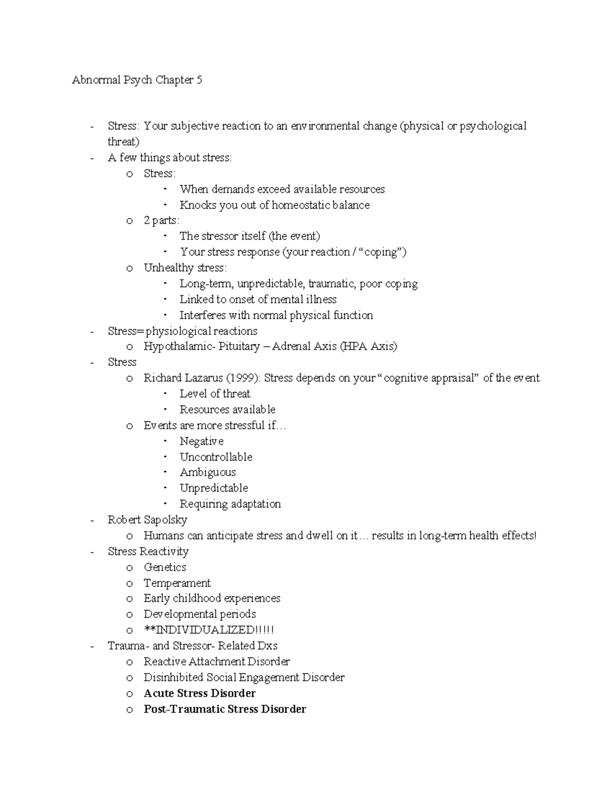 Chapter 5 Abnormal Psych - Abnormal Psych Chapter 5 Stress: Your ...