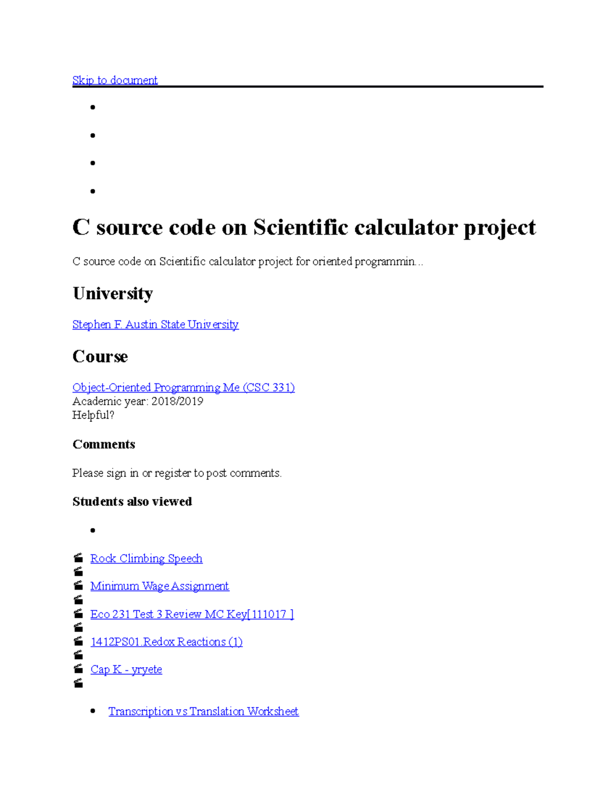 Scinitific calculator code - Skip to document C source code on Scientific calculator project ...