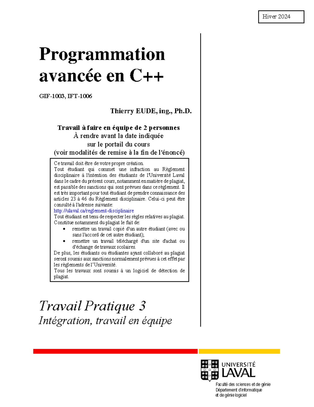 Enonce-tp3-gif-1003 - Faculté des sciences et de génie Département d’informatique et de génie ...