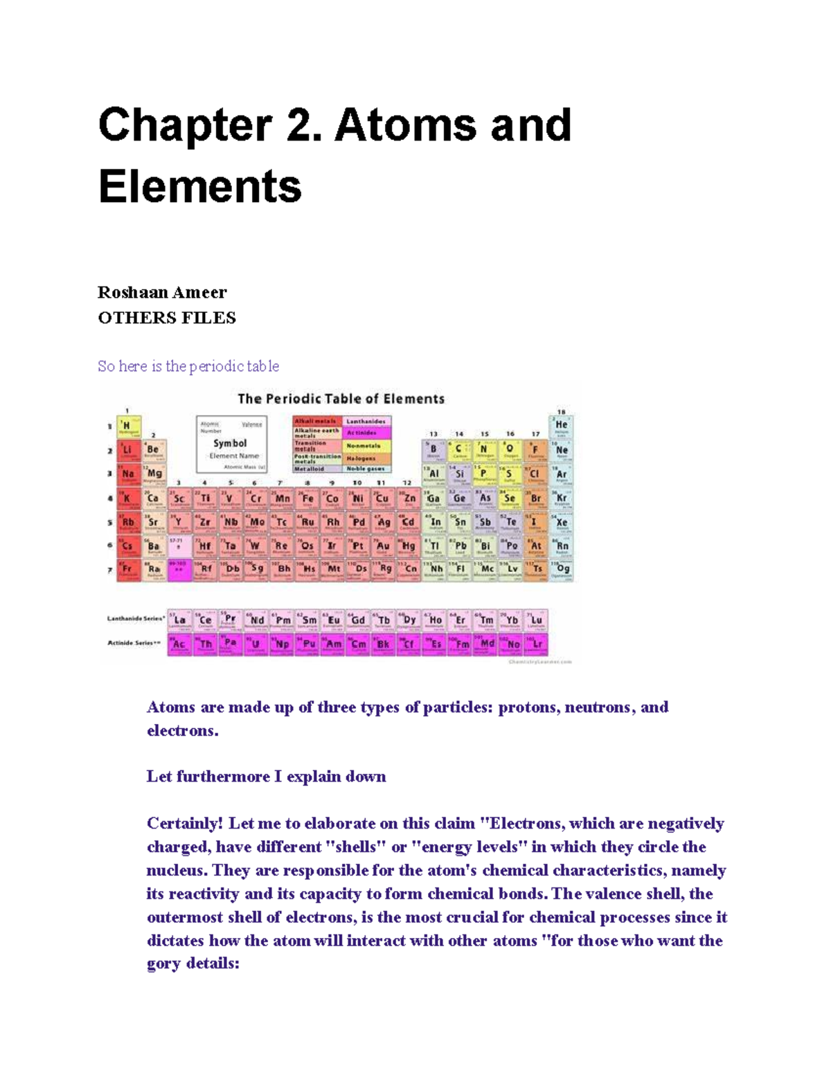 Other Files - 03 - Chapter 2 - Chapter 2. Atoms and Elements Roshaan Ameer OTHERS FILES So here ...