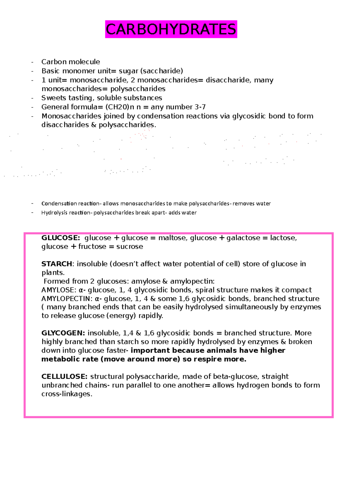 Carbohydrates - Lecture notes 8 - CARBOHYDRATES Carbon molecule Basic ...