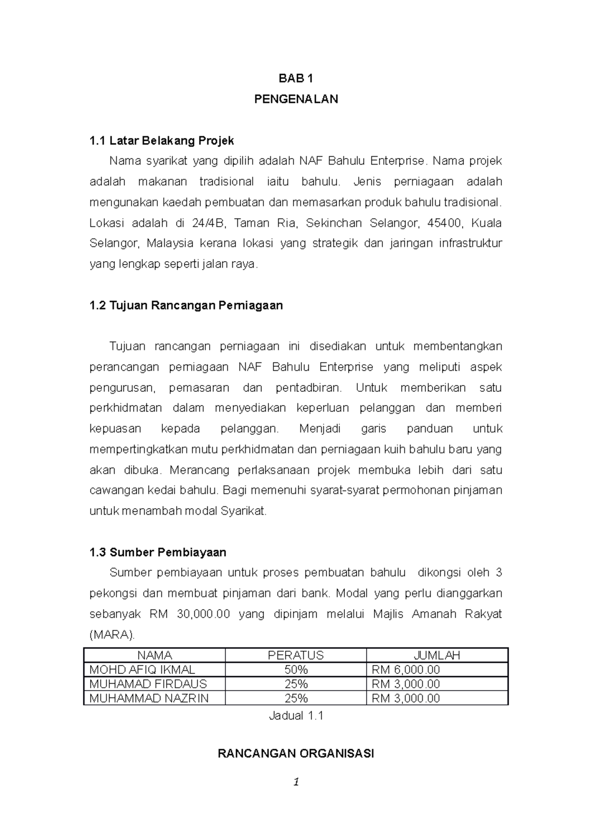 Rancangan Perniagaan NAF - BAB 1 PENGENALAN 1 Latar Belakang Projek ...