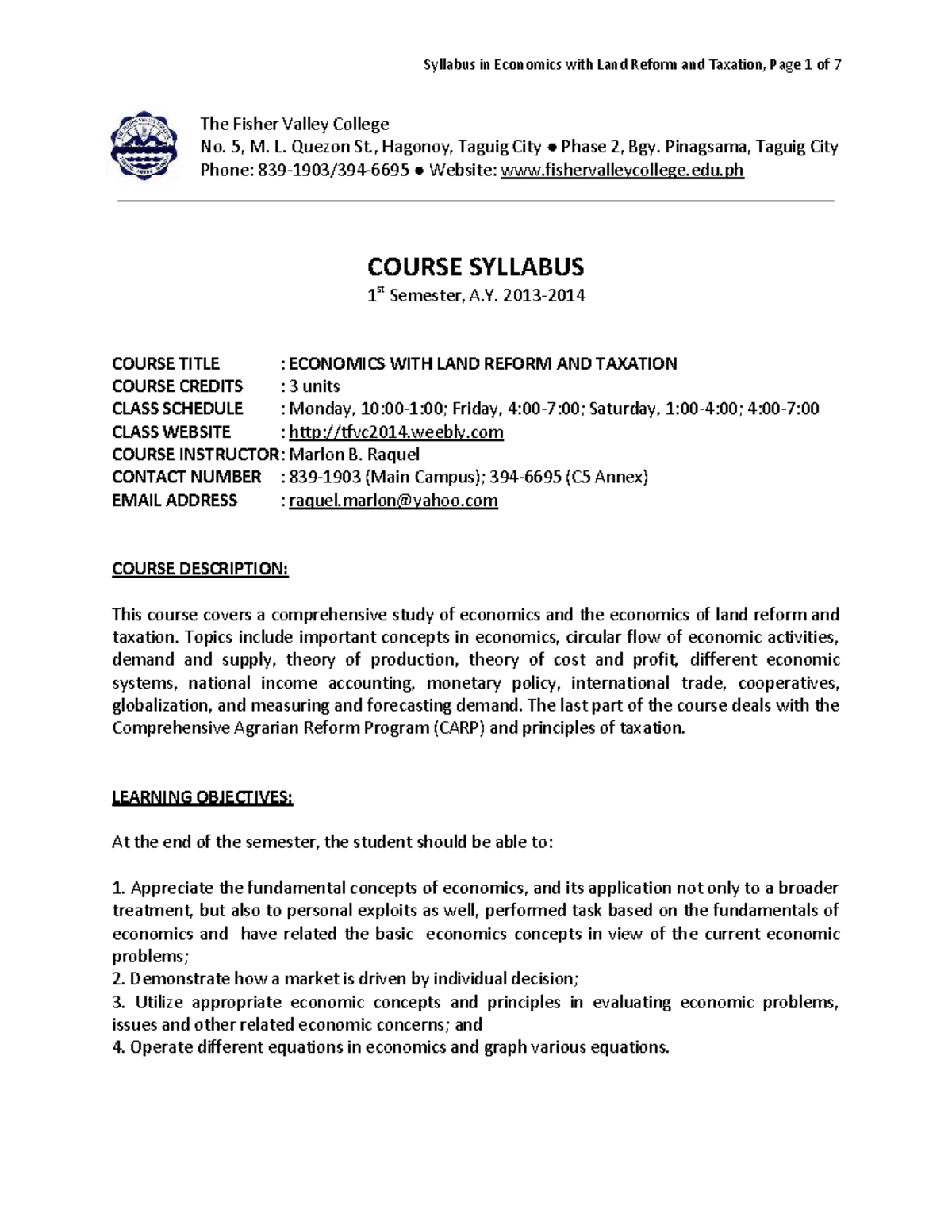 150263274 Economics with LRT Syllabus pdf - The Fisher Valley College ...