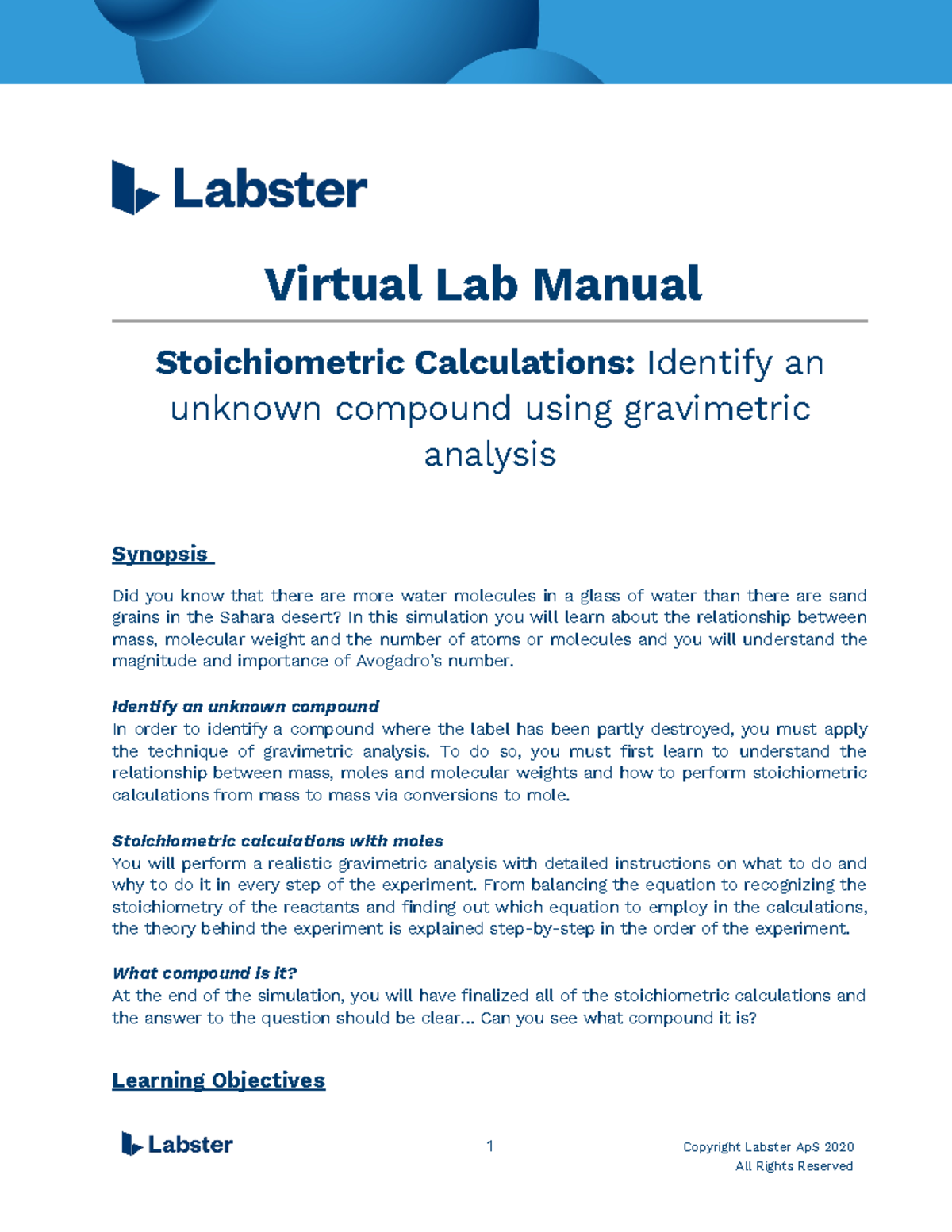 STO Stoichiometric Calculations Identify an unknown compound using gravimetric analysis Lab ...