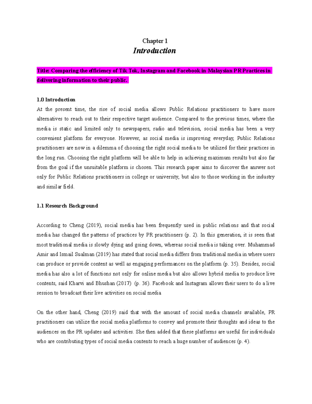 FYP- Tab edited - nil - Chapter 1 Introduction Title: Comparing the ...