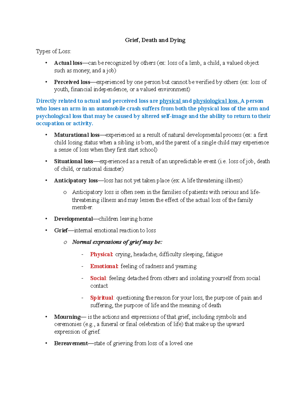 Grief - Professor - Grief, Death and Dying Types of Loss: Actual loss ...