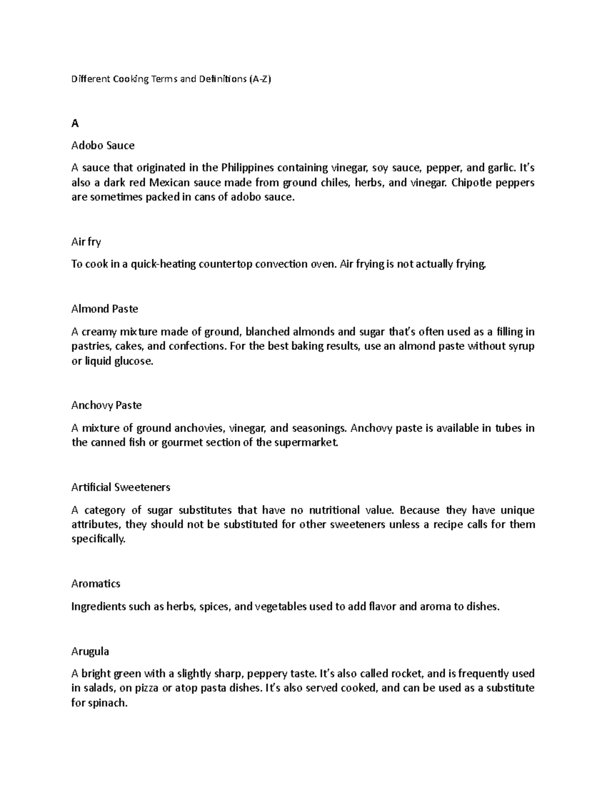 Fsfd - Useful for tle subjects. - Different Cooking Terms and ...