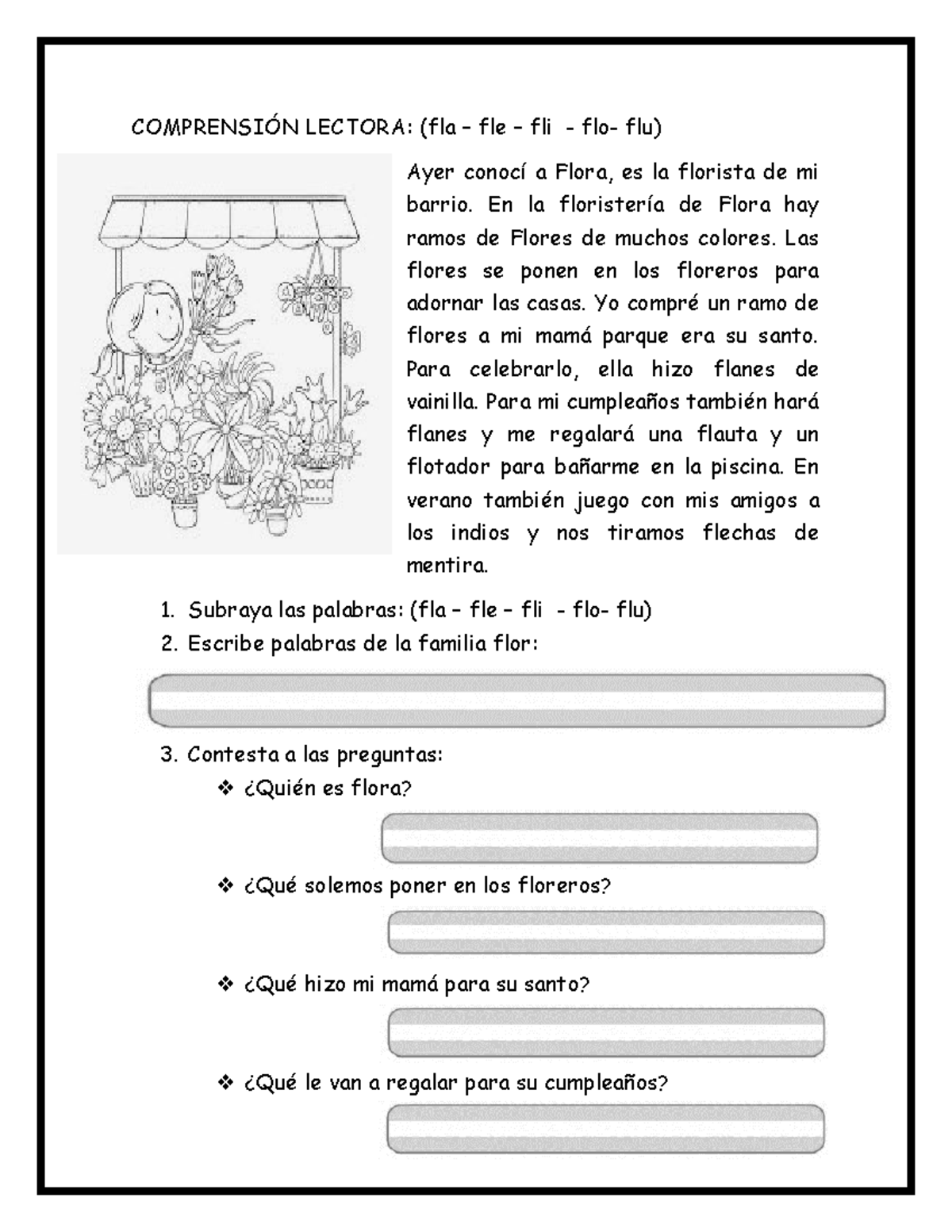Caligrafia 25 abril - COMPRENSIÓN LECTORA: (fla – fle – fli - flo- flu ...