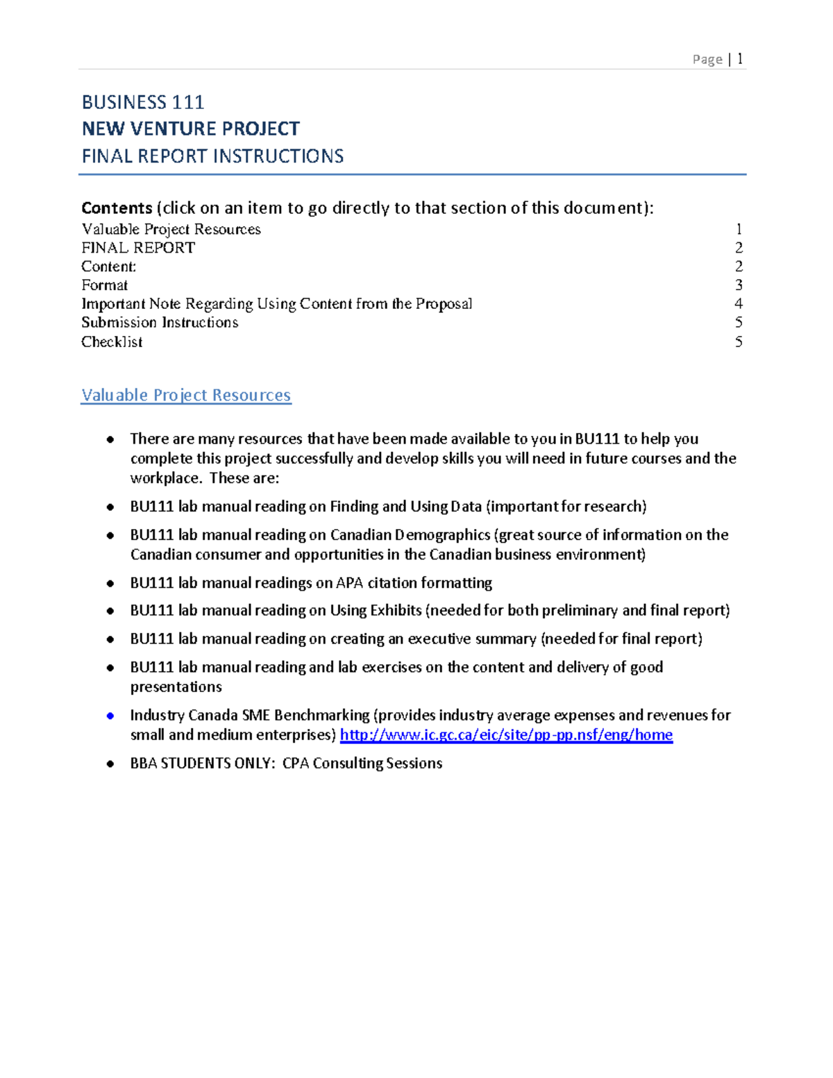 New Venture Final Report-Instructions F19 - BUSINESS 111 NEW VENTURE ...
