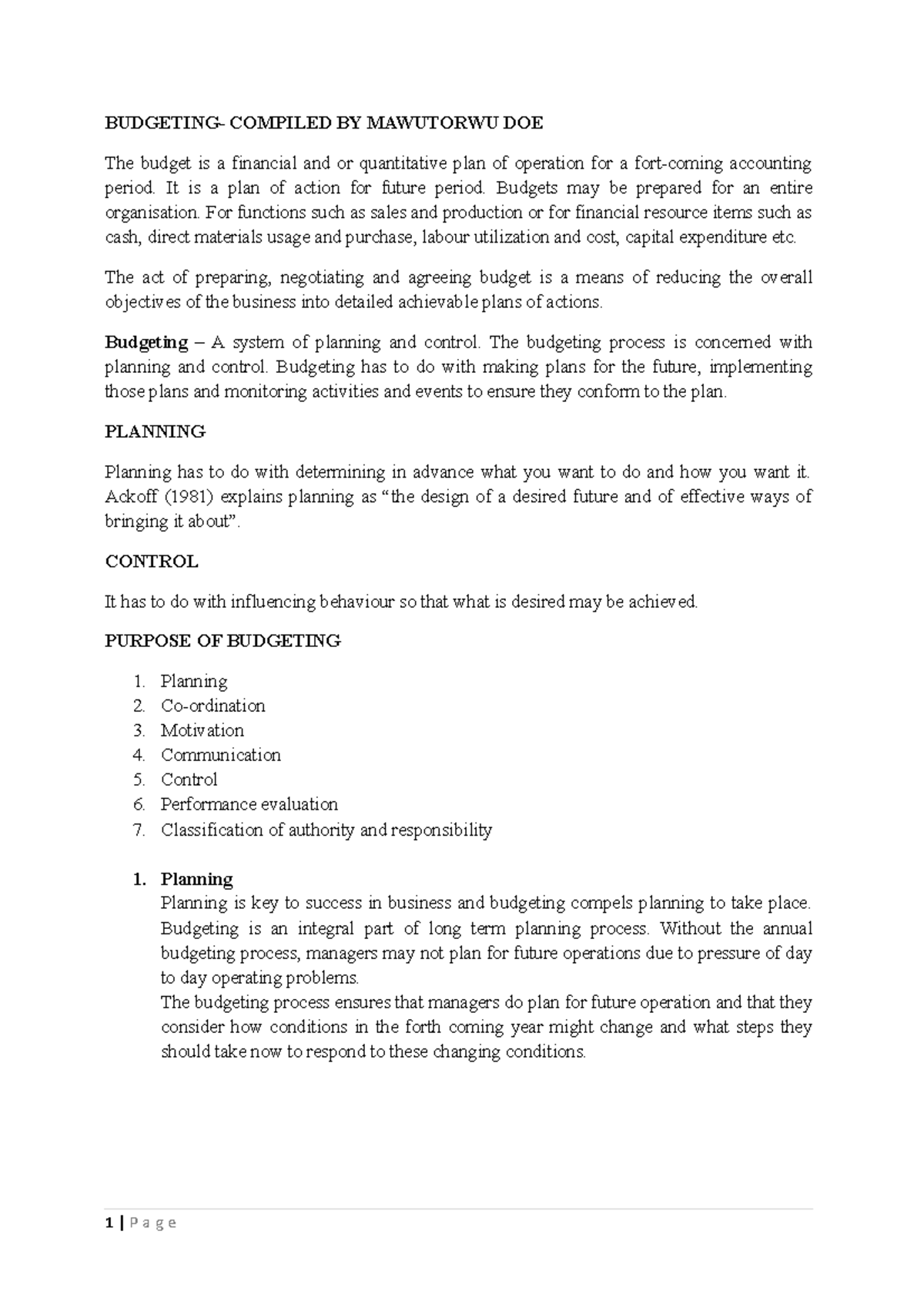 Budgeting for HND Students 2023 Revised - BUDGETING- COMPILED BY ...