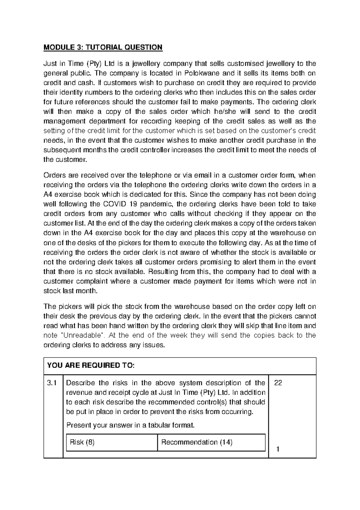 Module 3 Tutorial Question Week 2 - MODULE 3: TUTORIAL QUESTION Just in ...