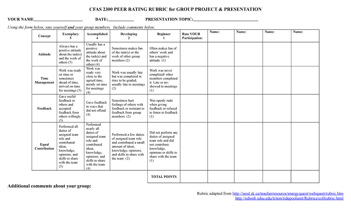 Peer Rating Rubric 5 members version - CFAS 2300 PEER RATING RUBRIC for ...
