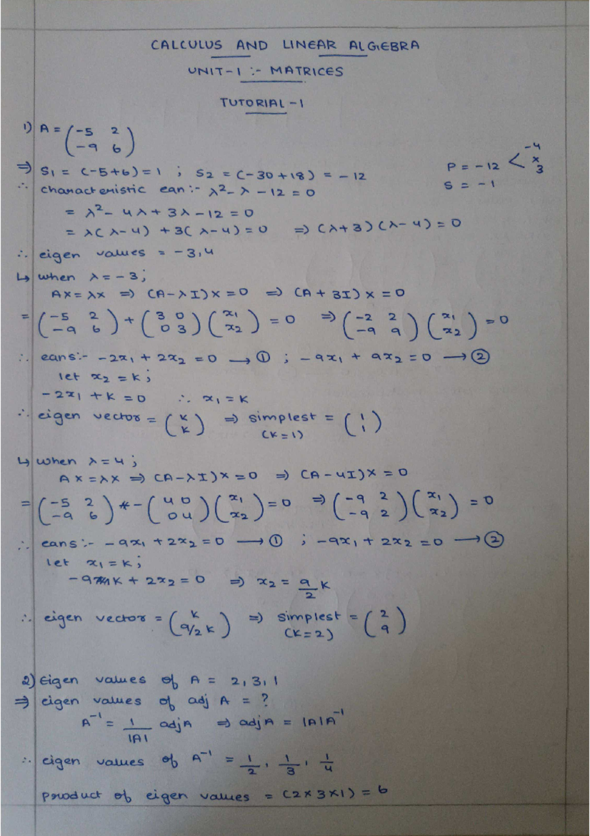 Tutorial 1 RA2311056010181 - Calculus and linear Algebra - Studocu