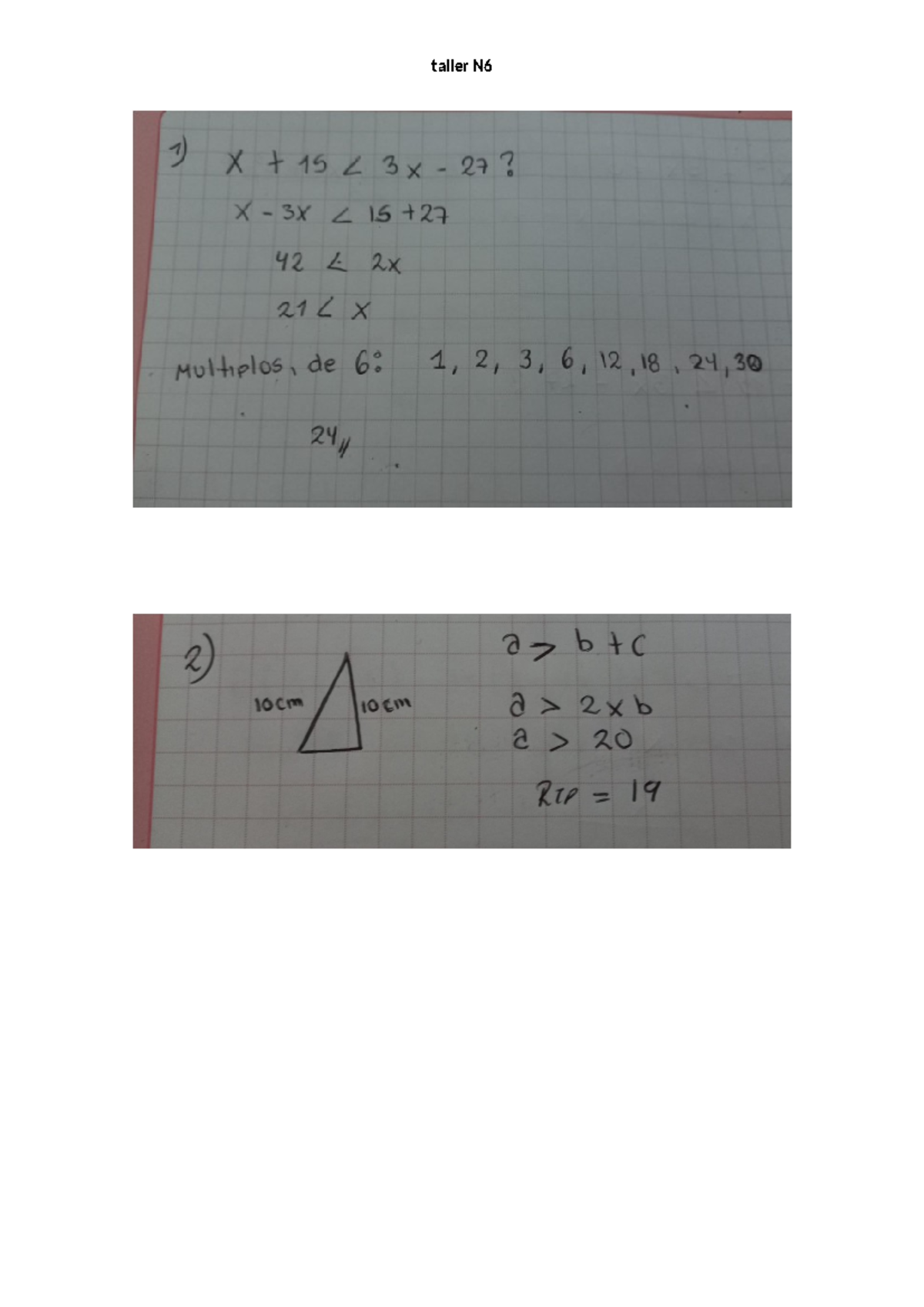 Taller N6 Ximena Chacaltana - , X + 15 L 3 x - 27 ? X - 3X L is +27 42 L 2x 21 L X Multiplos, de ...