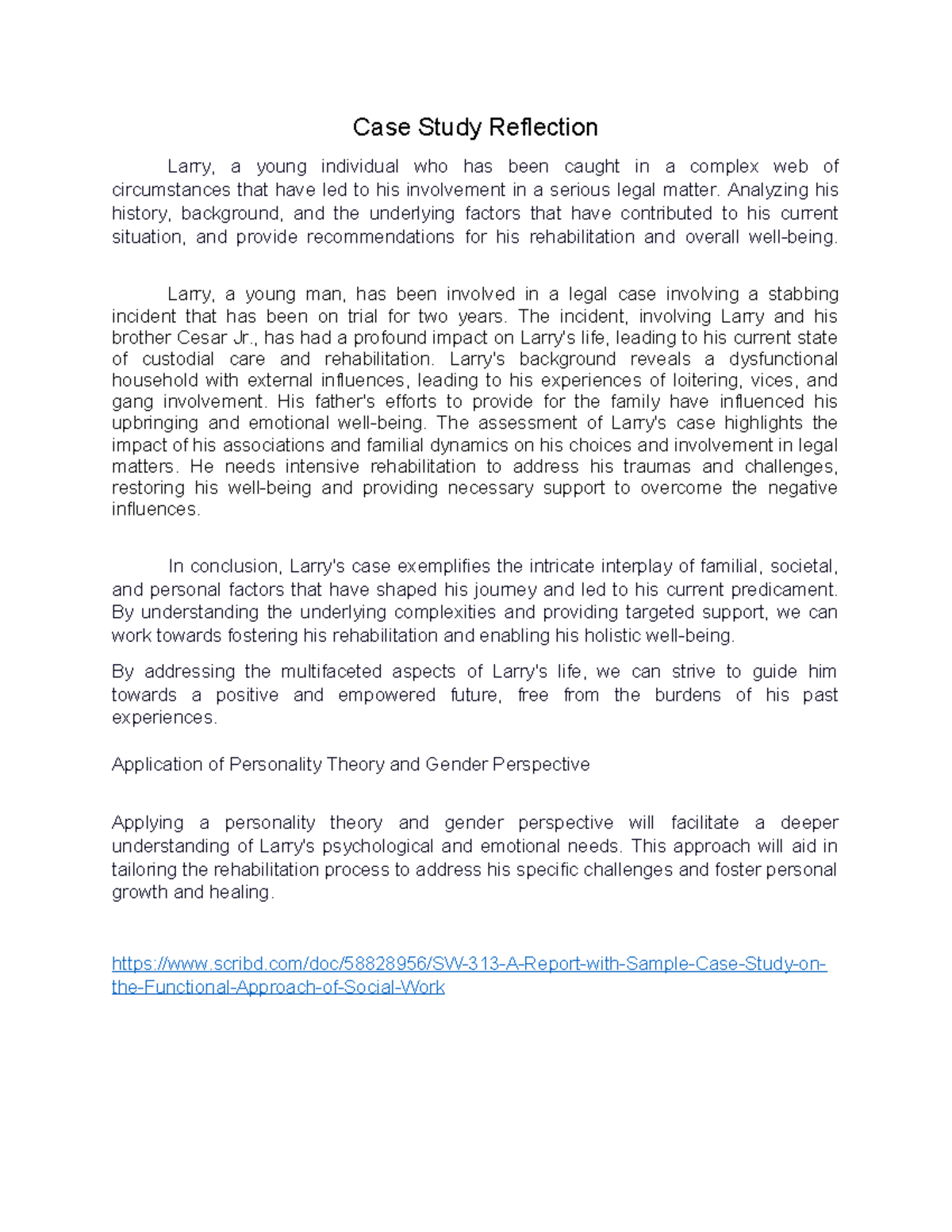 Case Study Reflection­ SW 13 - Case Study Reflection Larry, a young ...