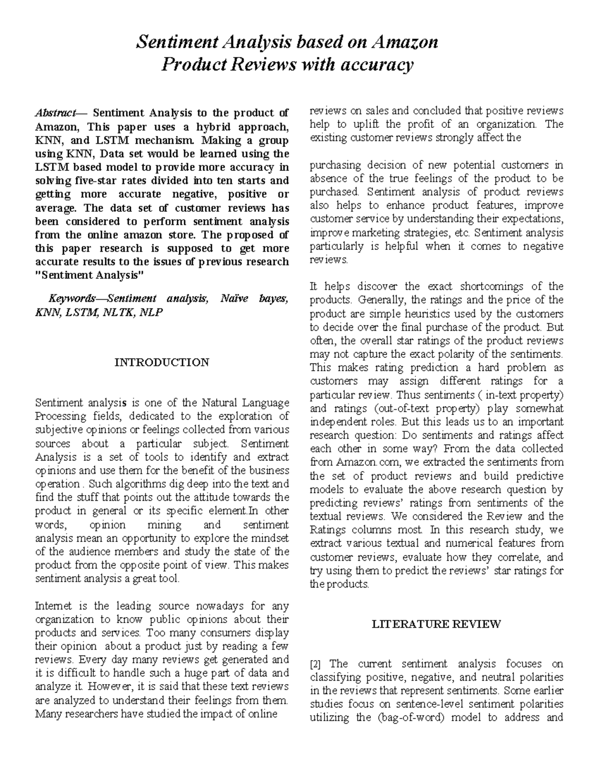 Sentiment Analysis based on Amazon Produ - Abstract— Sentiment Analysis to the product of Amazon ...