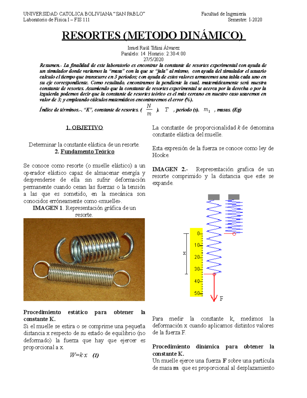 Constante de resortes LAB 12 - Laboratorio de Física I – FIS 111 ...