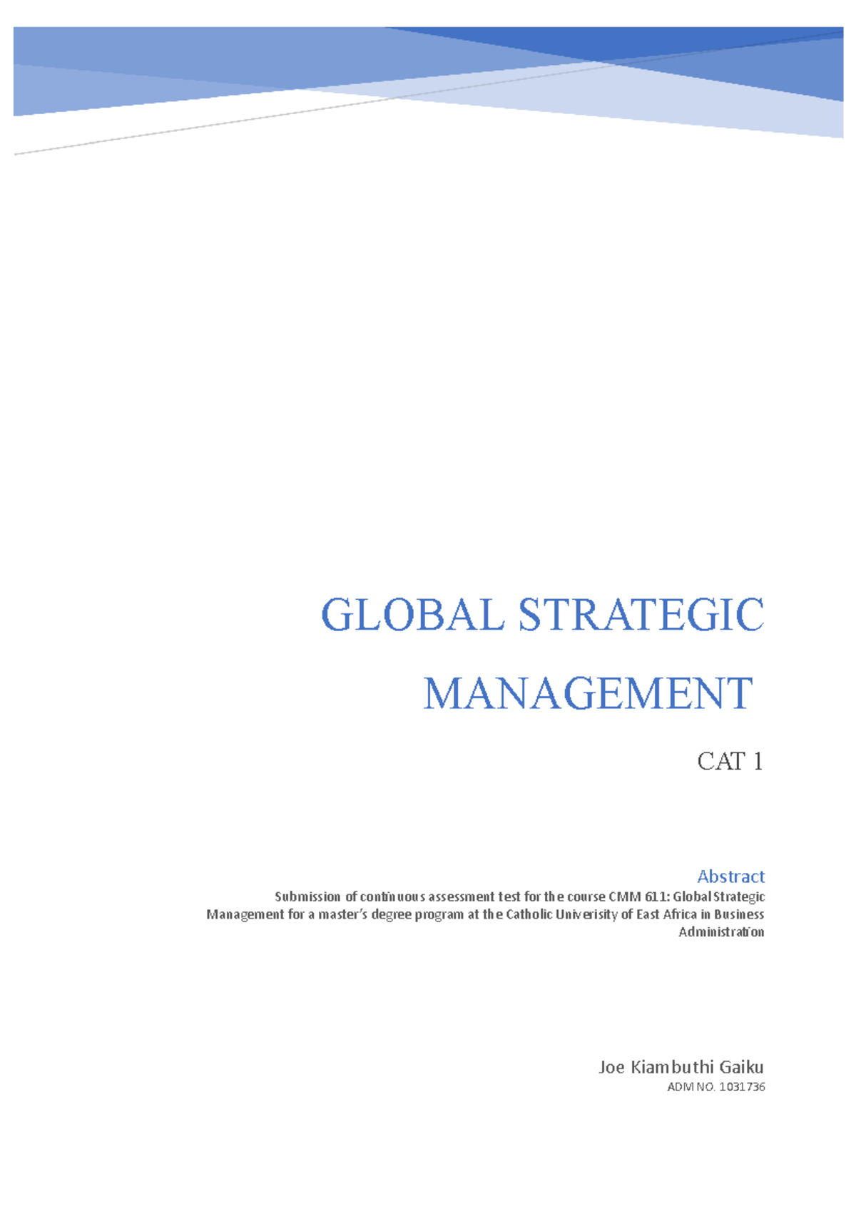 Global Strategic Management CAT - JOE Gaiku - Joe Kiambuthi Gaiku ADM ...