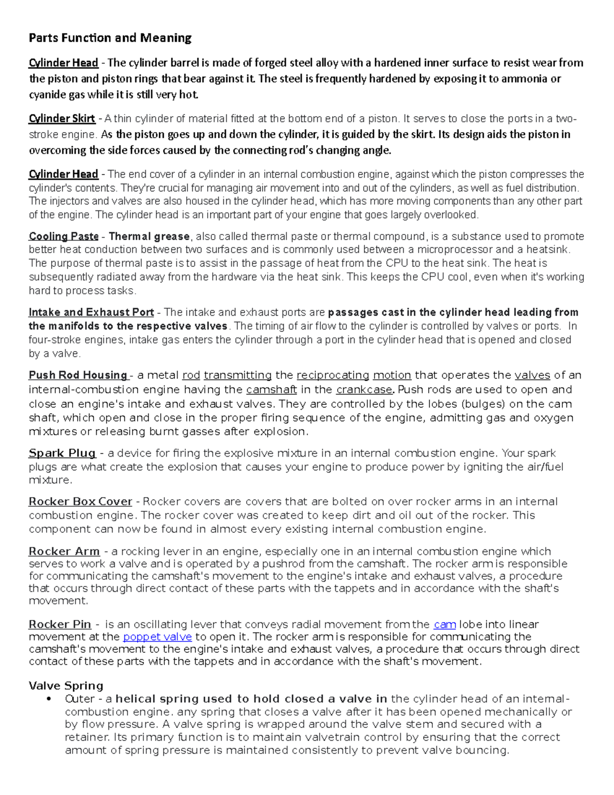 Parts Function and Meaning - Parts Function and Meaning Cylinder Head ...