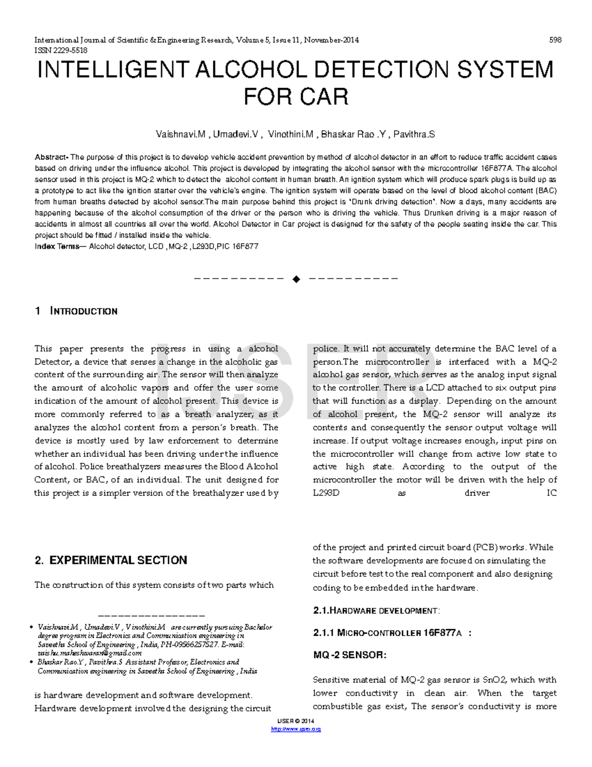 Intelligent- Alcohol- Detection- System-FOR-CAR - ISSN 2229- IJSER ...