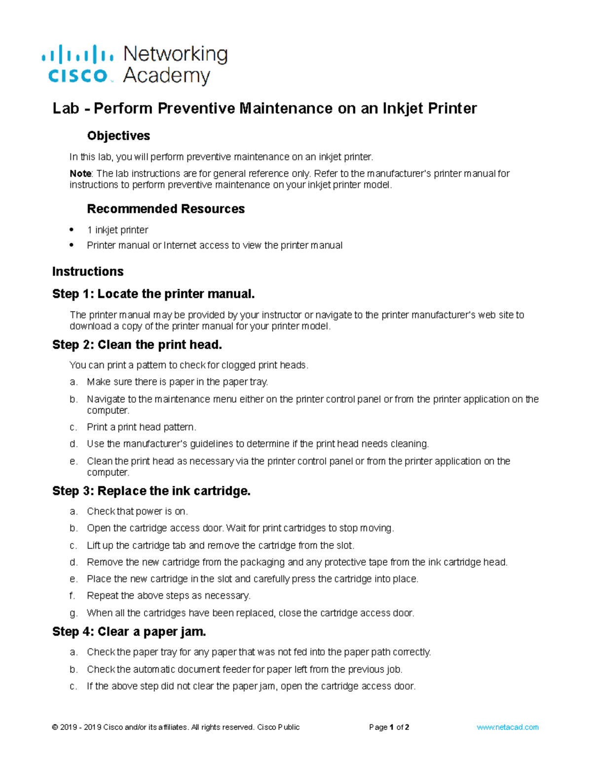 8.5.2.2 Lab - Perform Preventive Maintenance on an Inkjet Printer - Lab ...