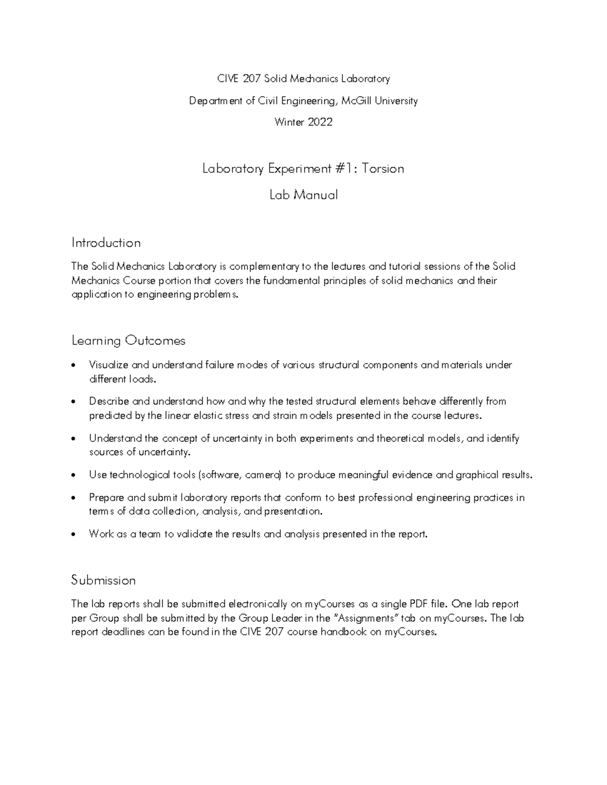 Lab1 Manual W2022 Updated 260122 - CIVE 207 Solid Mechanics Laboratory ...