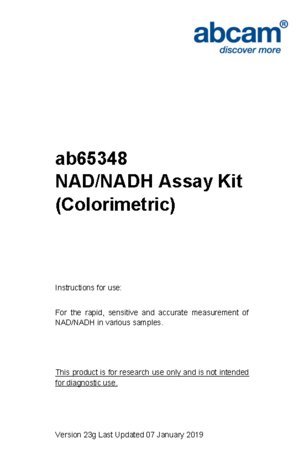 Ab65348 NAD NADH Assay Kit Colorimetric Protocol v23g (website) - 3673 ...