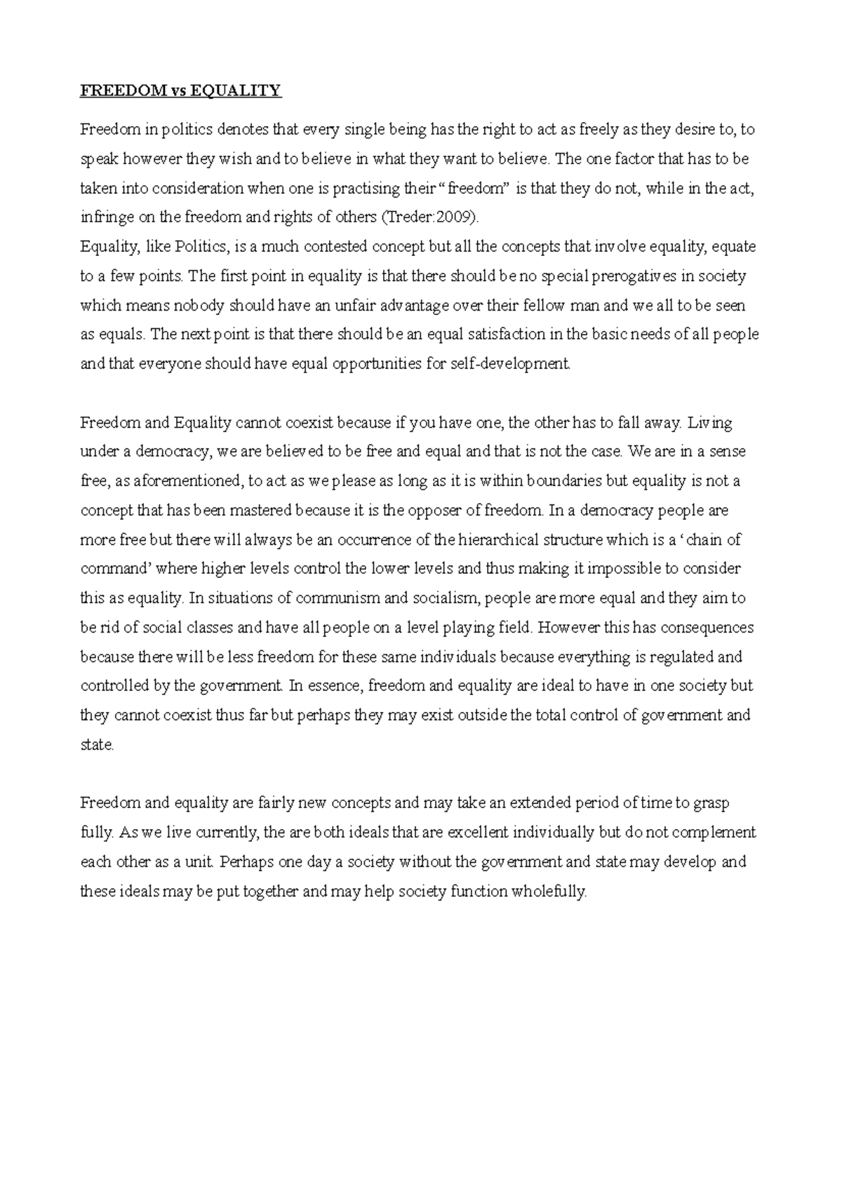 Pol Phil Tutorial 1 copy - FREEDOM vs EQUALITY Freedom in politics ...