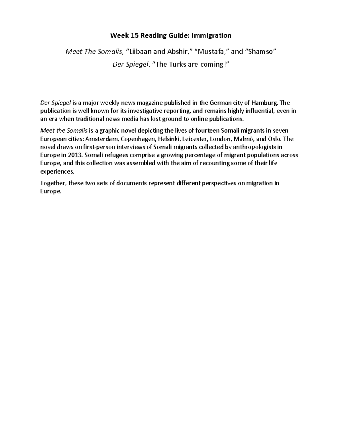 Week 15 Readings - Immigration - Week 15 Reading Guide: Immigration ...
